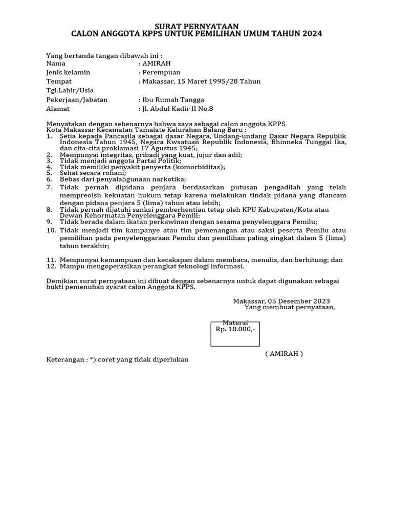 Form Pendaftaran KPPS | PDF