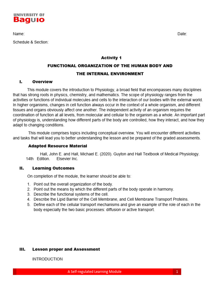 Activity 1-PHYSIOLOGY | PDF | Lipid Bilayer | Endoplasmic Reticulum