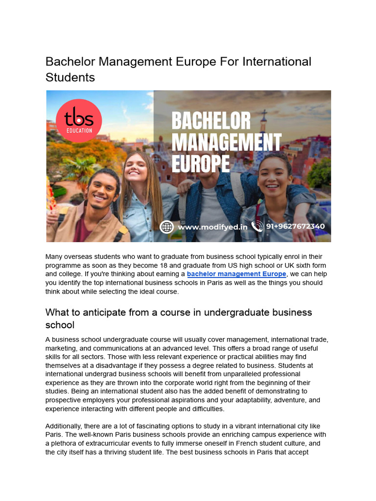 Bachelor Management Europe For International Students | PDF ...