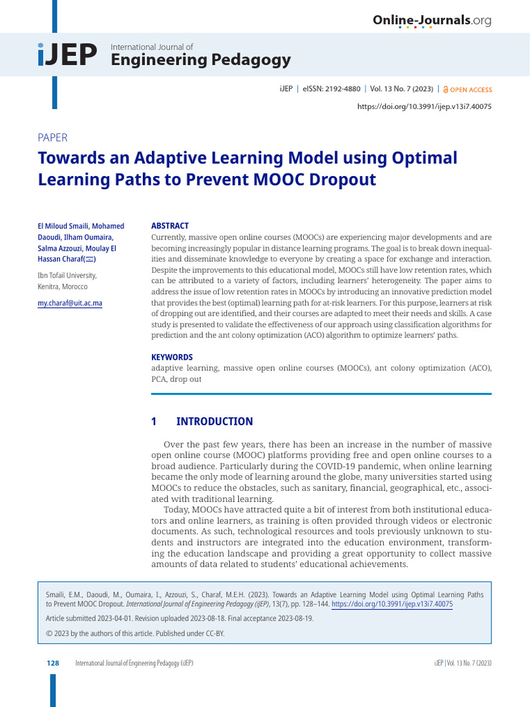 Towards An Adaptive Learning Model Using Optimal Learning Paths To ... Towards An Adaptive Learning Model Using Optimal Learning Paths To ...