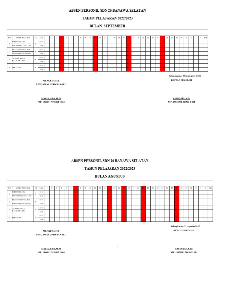 Absen Guru BLN Desember | PDF