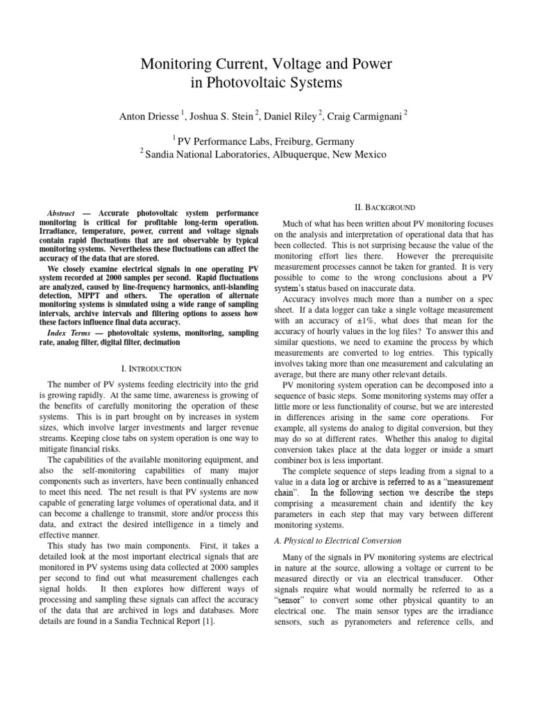 Monitoring Current, Voltage and Power in Photovoltaic Systems | PDF | Sampling (Signal ...