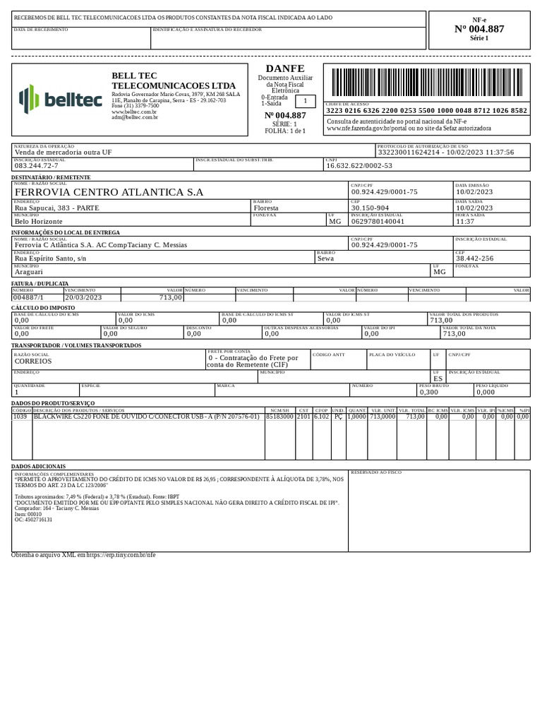 DANFE_1_004887 | PDF | Recibo | Documento