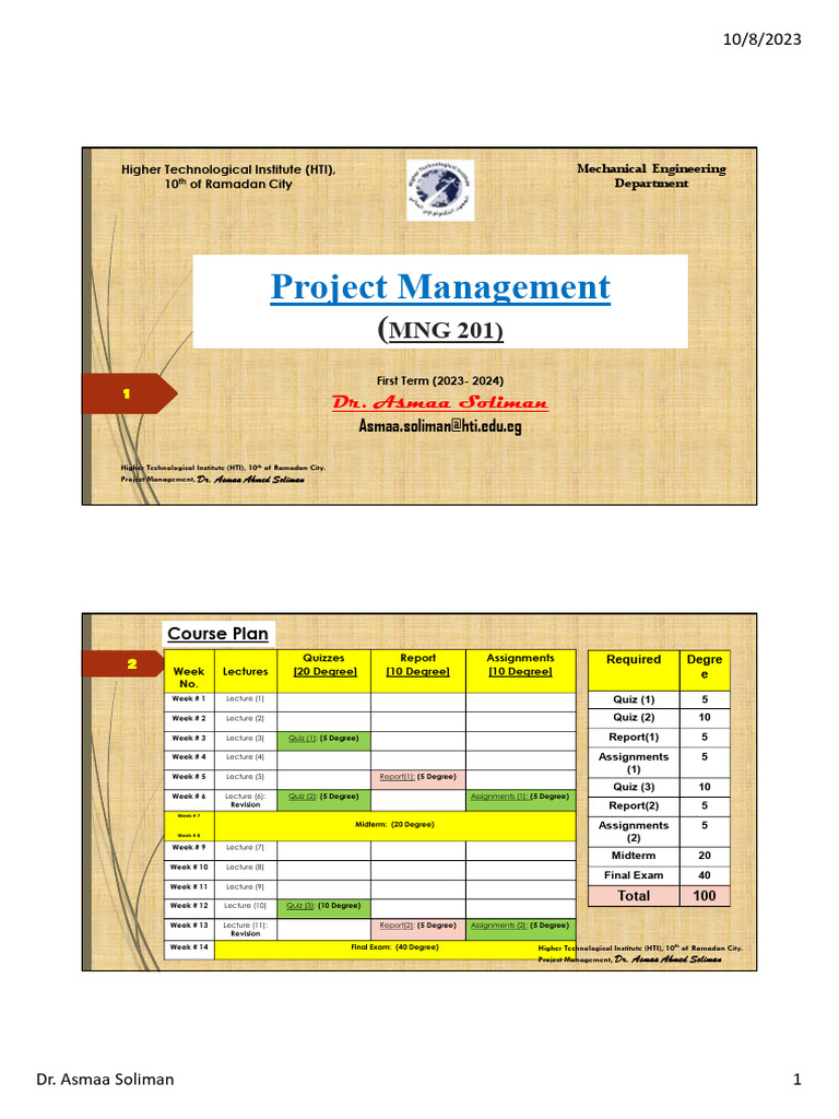 MNG 201 - Lect. (1), 2023 - 2024 | PDF | Project Management | Business