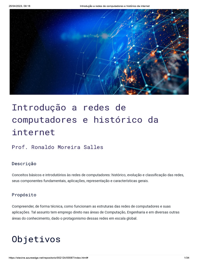 Introdução A Redes de Computadores e Histórico Da Internet | PDF | Rede ...