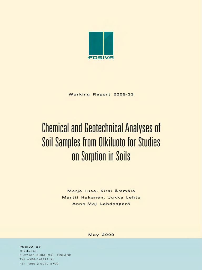 Chemical and Geotechnical Analyses Soil Samples Lrom Oikiluoto Lor Studies On Sorption in Soils ...