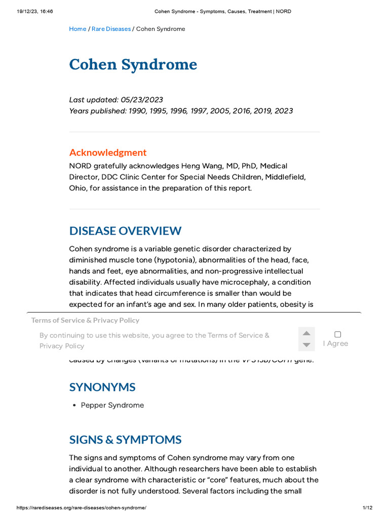Cohen Syndrome - Symptoms, Causes, Treatment - NORD | PDF | Genetic ...