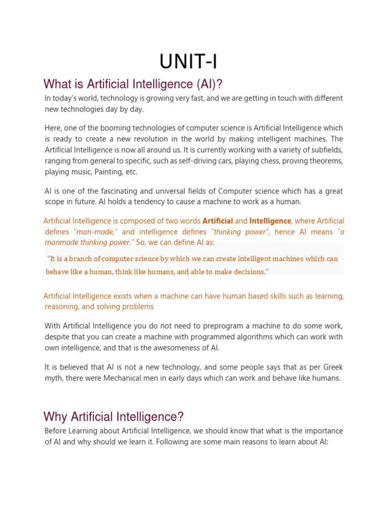 Ai Complete Notes | PDF | Artificial Intelligence | Intelligence (AI ...