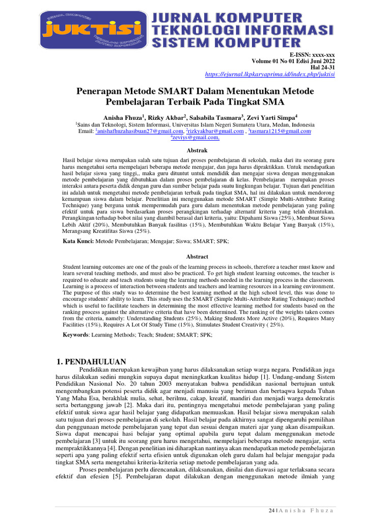 Penerapan Metode SMART Dalam Menentukan Metode Pembelajaran Terbaik ...