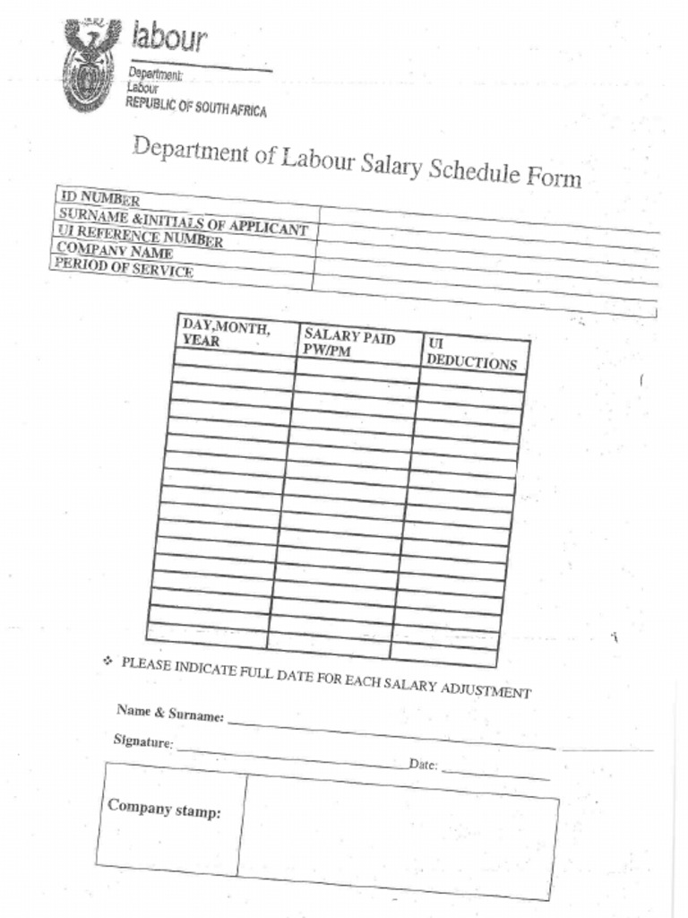 PQhOn652rx - Department of Labour Salary Schedule Form | PDF