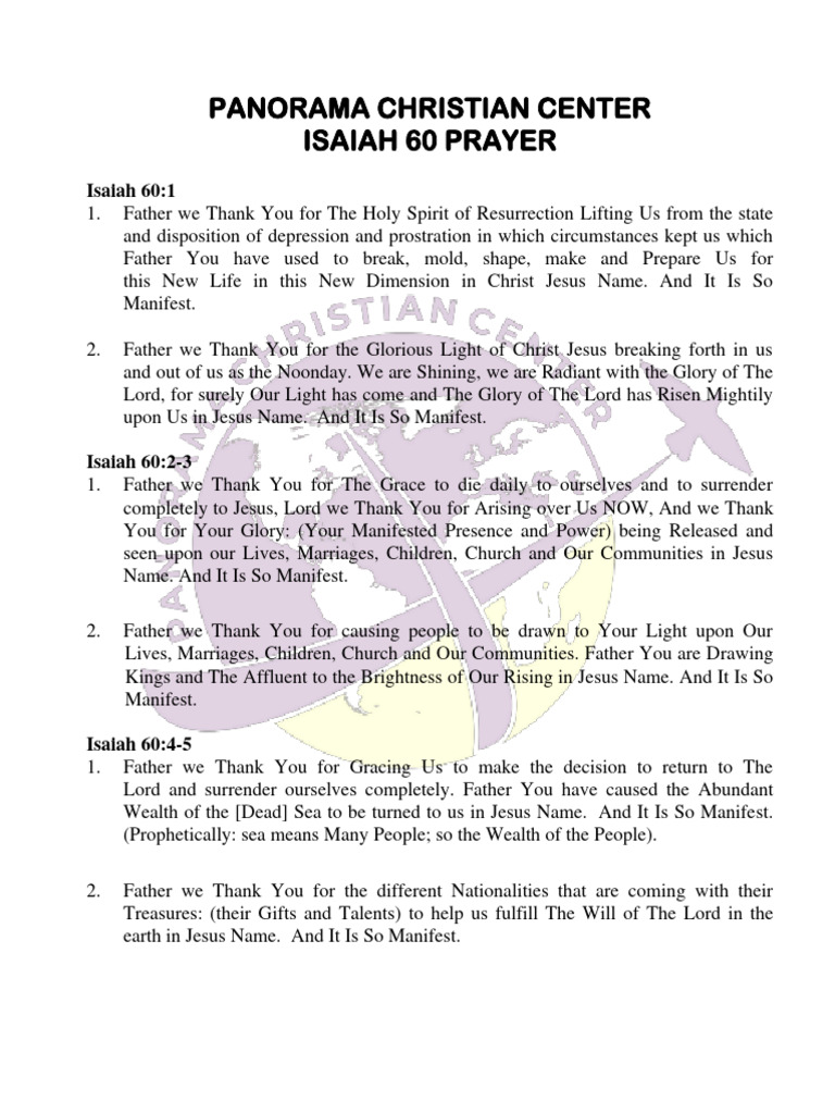 Isaiah 60 Prayer Points for Manifestation | PDF | Glory (Religion) | Jesus