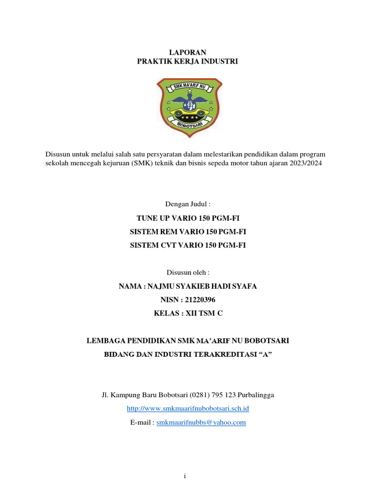 Laporan Prakerin SMK Vario 150 | PDF