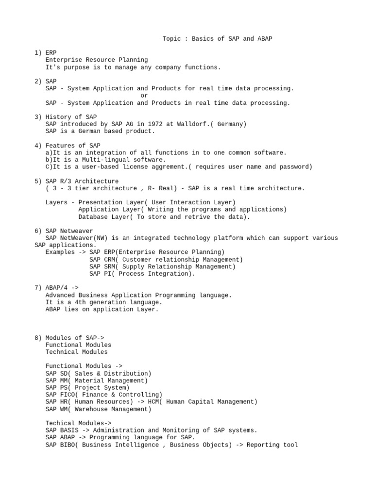 1 Basics of SAP and ABAP | PDF | Computer Science | Software Architecture
