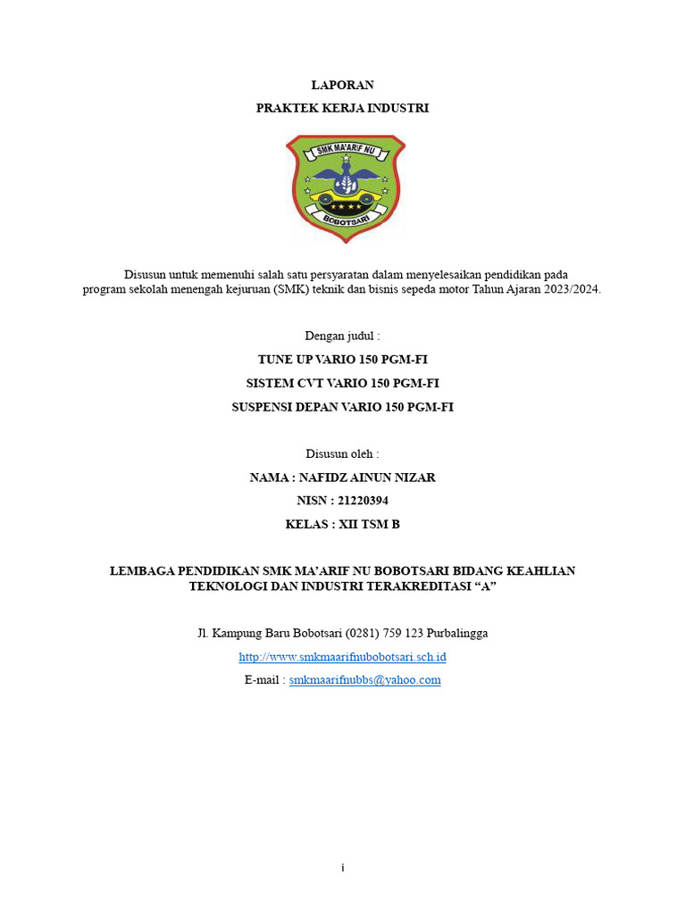 Laporan Prakerin Nafidz.a.n Xii TSM B | PDF