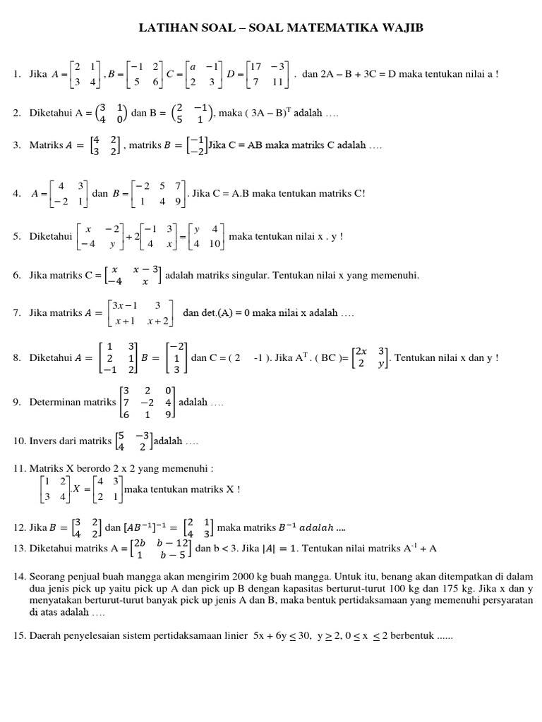 Latihan Soal Matematika Wajib Kelas Xi | PDF