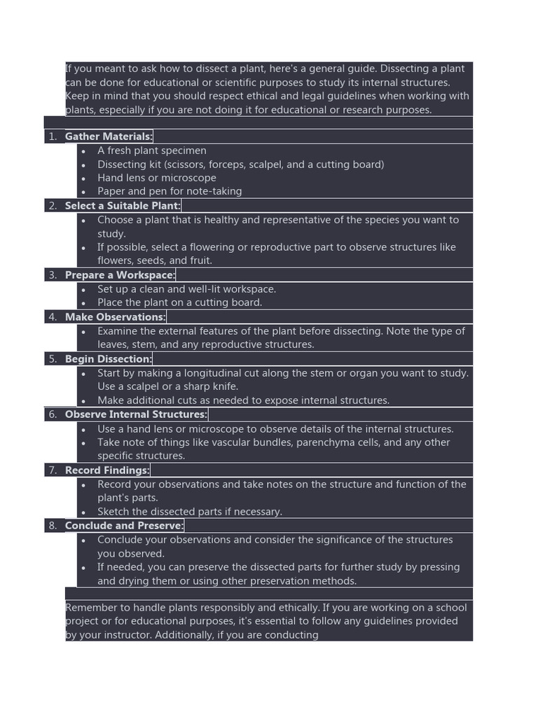 Guide to Plant Dissection Techniques | PDF