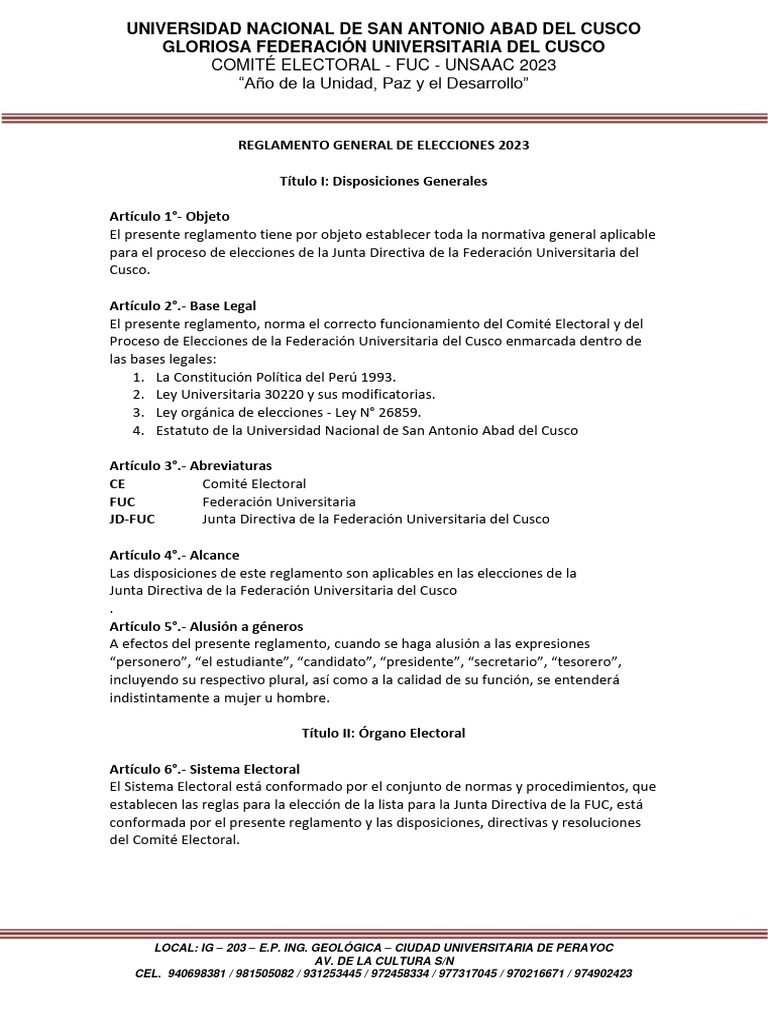 00 Reglamento Elecciones Fuc 2023 | PDF | Votación | Elecciones