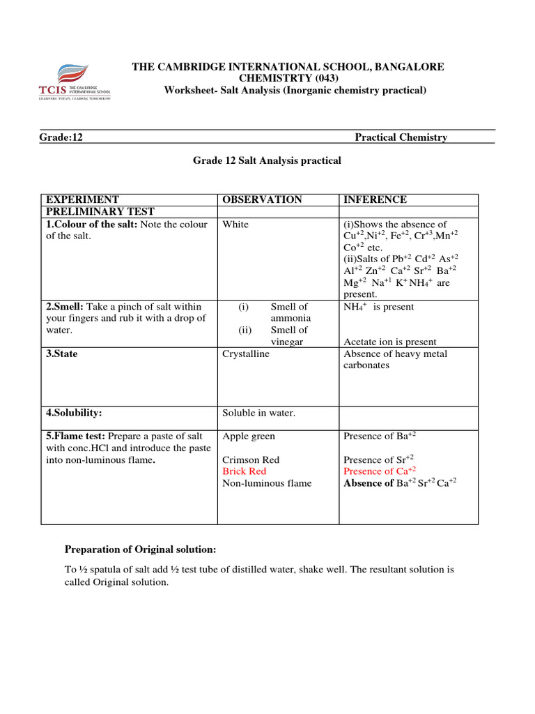 Grade 12 Salt Analysis Guide | PDF | Salt (Chemistry) | Ammonium