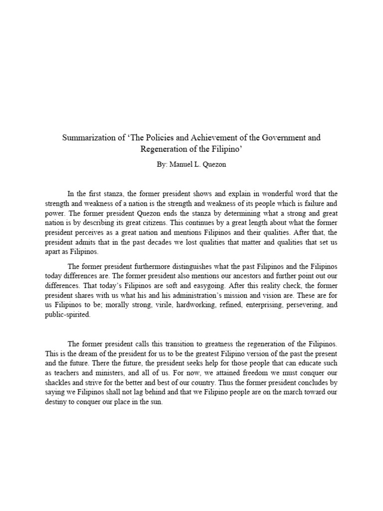 Summarization of The Policies and Achievement of The Government and ...