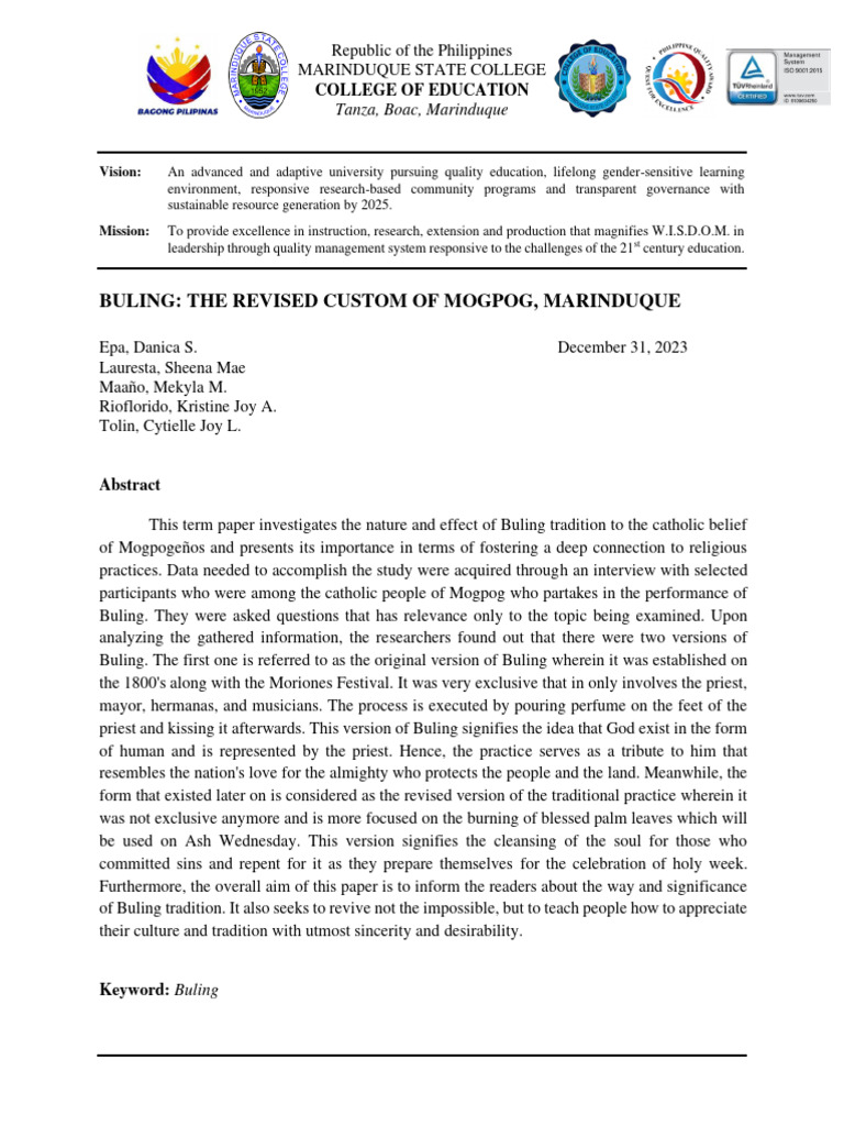 Reviving the Buling Tradition in Mogpog | PDF | Jesus | Traditions