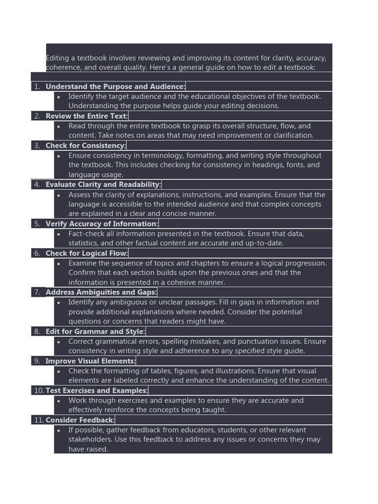 Editing A Textbook Involves Reviewing and Improving Its Content For Clarity | PDF | Proofreading ...