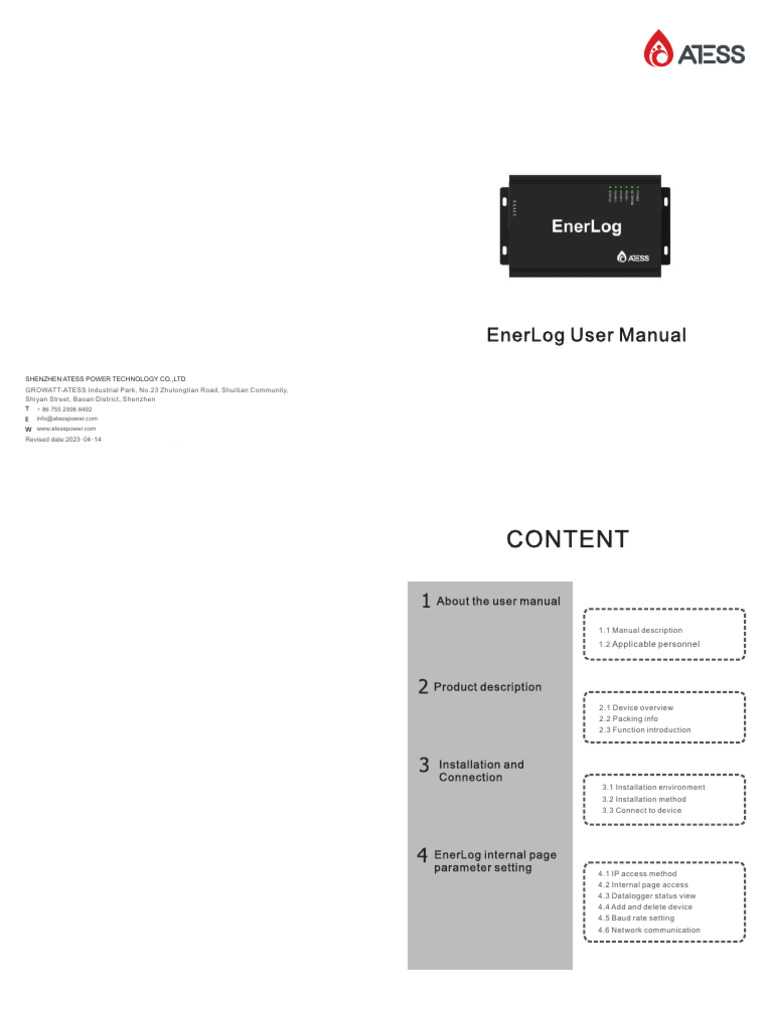 PCS100-630 EnerLog User Manual | PDF | Ip Address | Router (Computing)