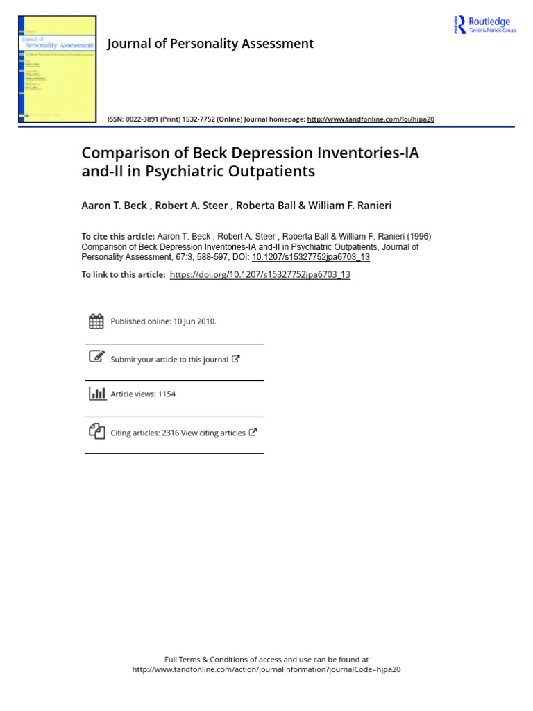 Beck 1996 Pdf Diagnostic And Statistical Manual Of Mental Disorders