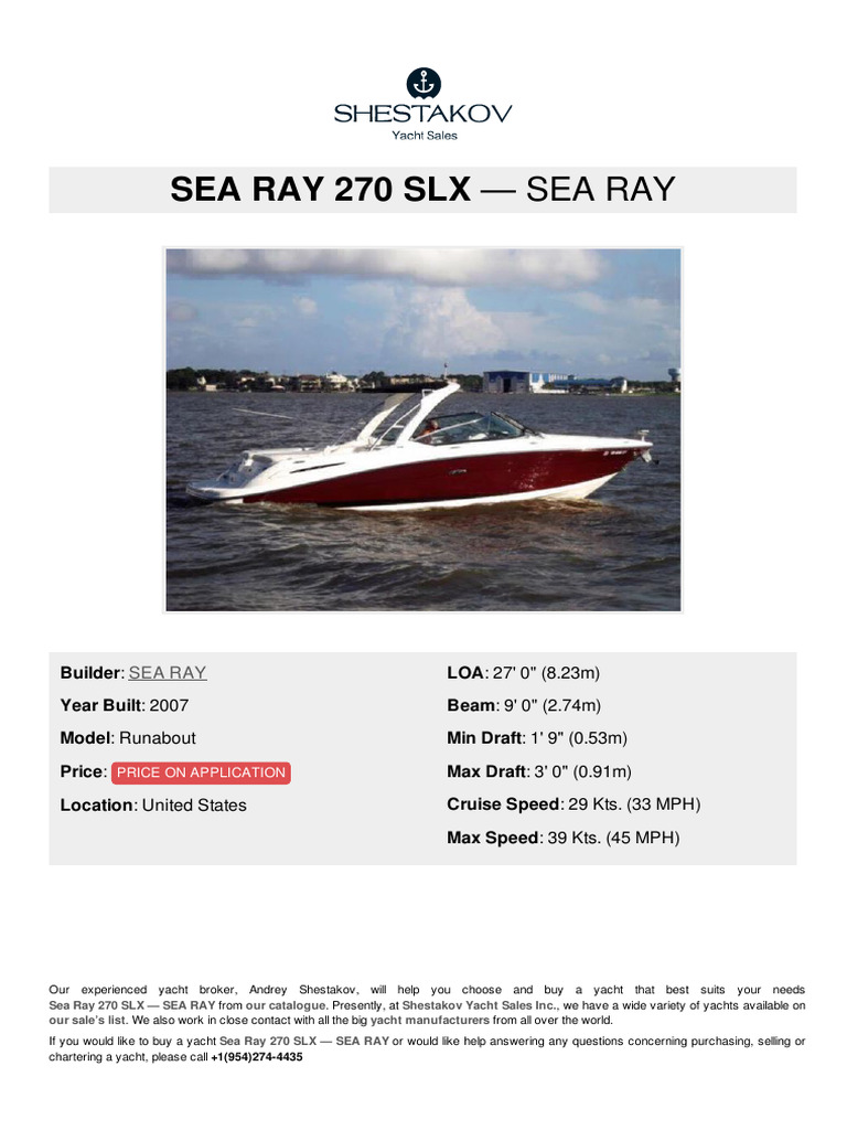 Sea Ray 270 Slx-Sea Ray-English | PDF | Yacht | Hull (Watercraft)