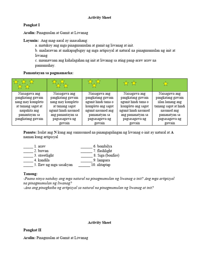 Science 3 - Quarter 3 - Activity Sheet For CO | PDF