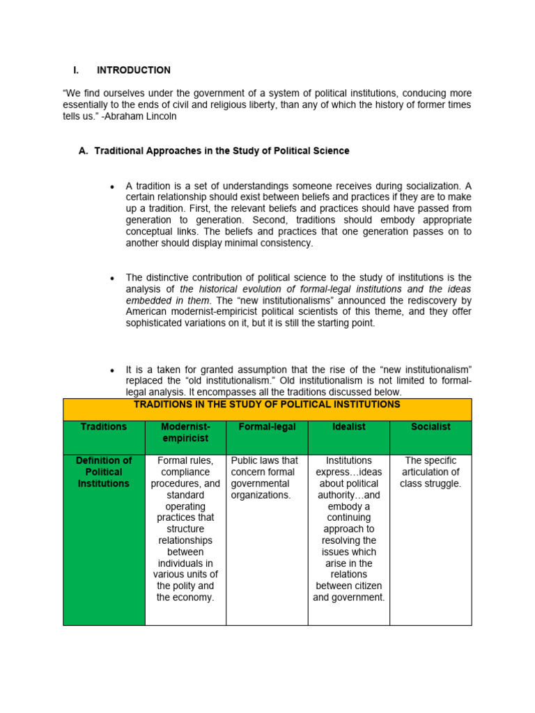 Introduction To Political Institutions | PDF | Institution | Sociology