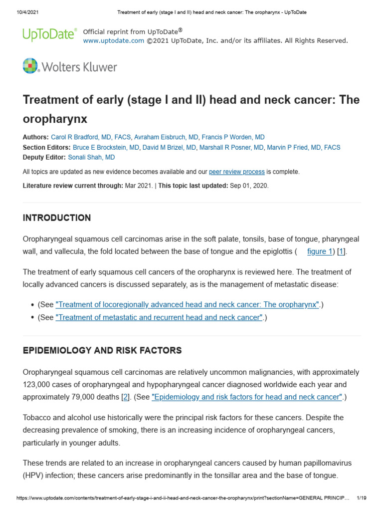 5.2 Treatment of Early (Stage I and II) Head and Neck Cancer - The ...