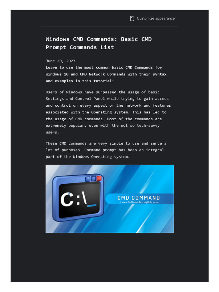 Windows CMD Commands - Basic CMD Prompt Commands List - Reader Mode | PDF | Command Line ...
