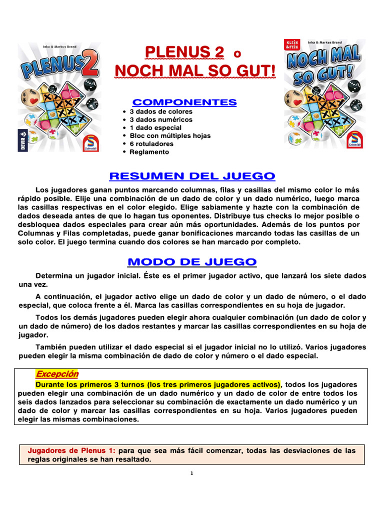 Plenus 2 - Noch Mal So Gut - REGLAS | PDF