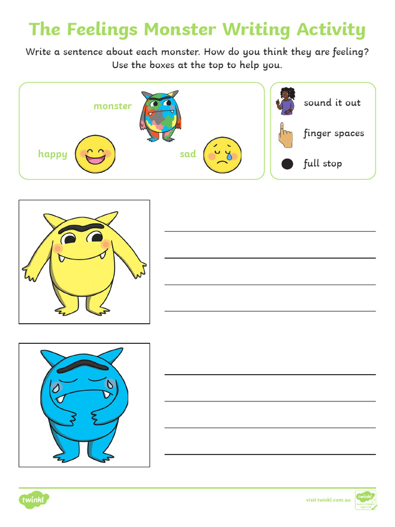 The Feelings Monster Early Writing Activities | PDF