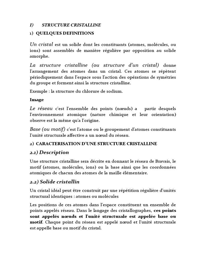 Structure et Types de Cristaux | PDF | Structure cristalline | Cristal