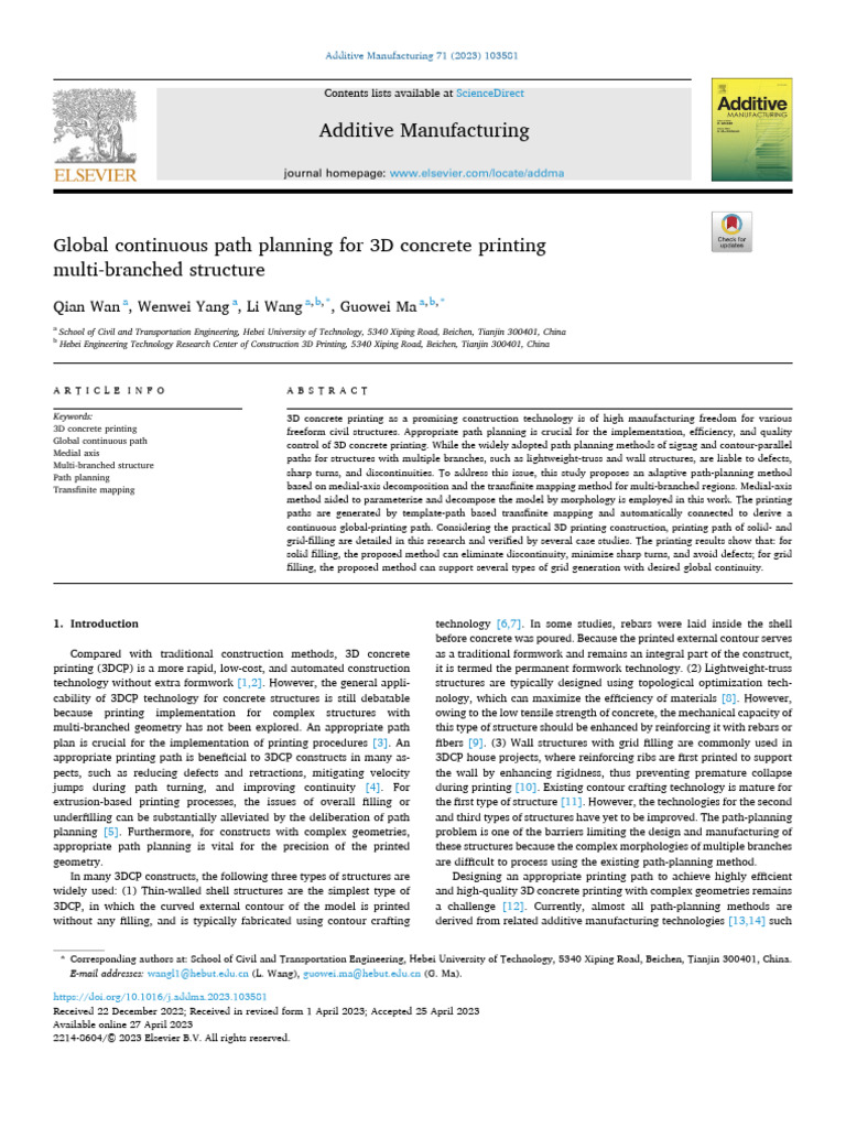 Global Continuous Path Planning For 3D Concrete Printing Multi-Branched Structure | PDF ...