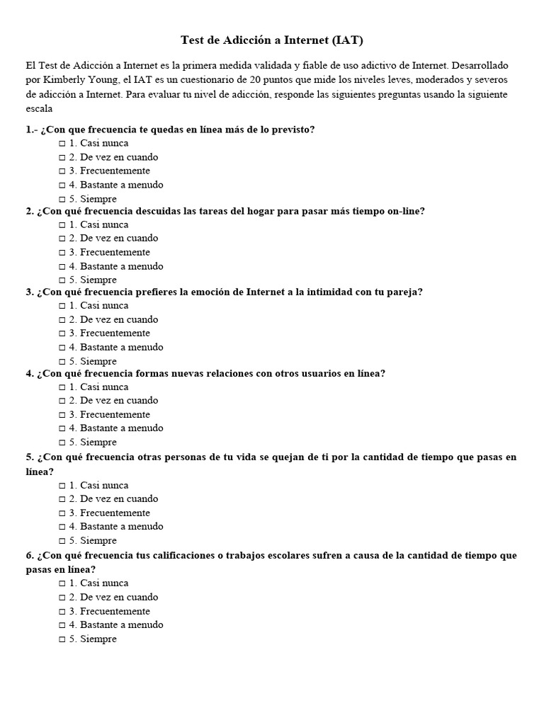 IAT-Test de Adicción A Internet | PDF