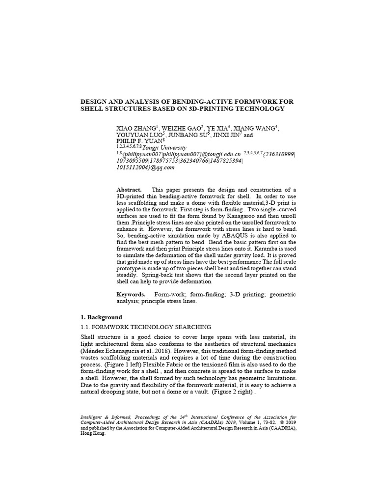 Design and Analysis of Bending-Active Formwork For Shell Structures Based On 3d Pringting ...