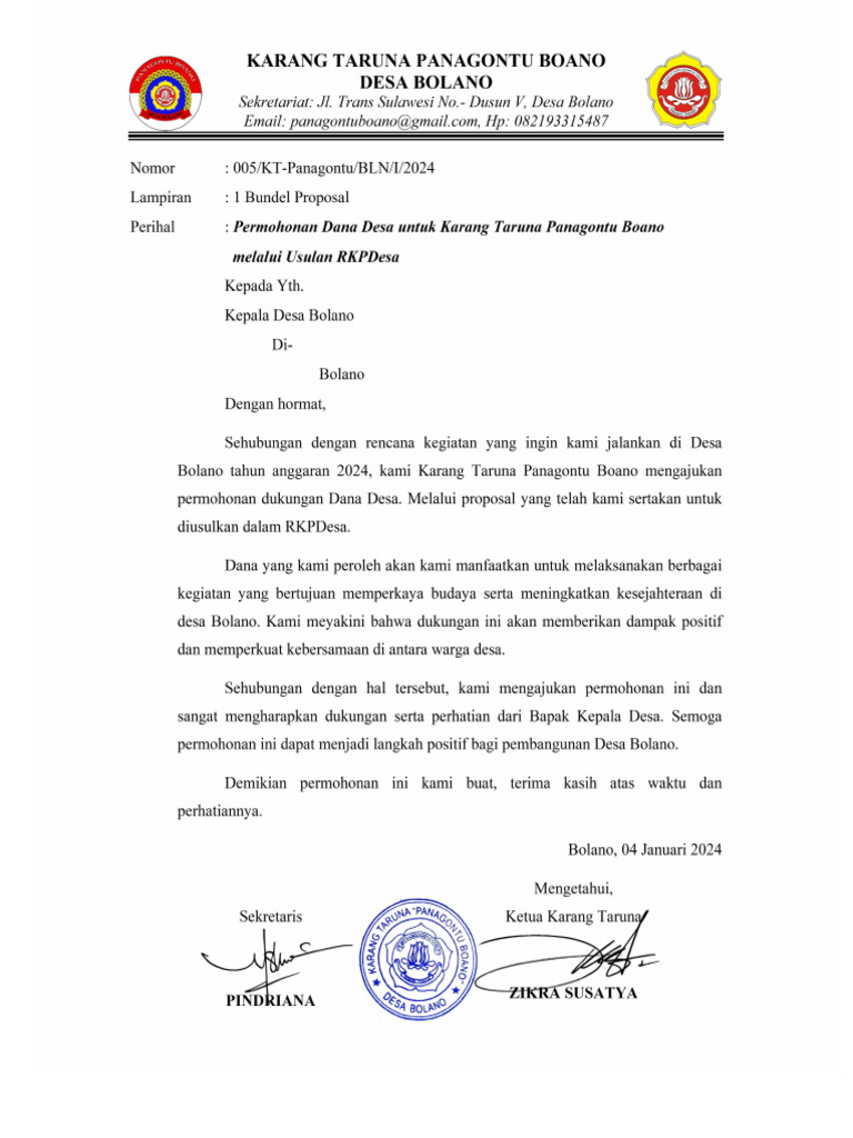 Pengantar PROPOSAL KARANG TARUNA 2024 RKPDesa | PDF