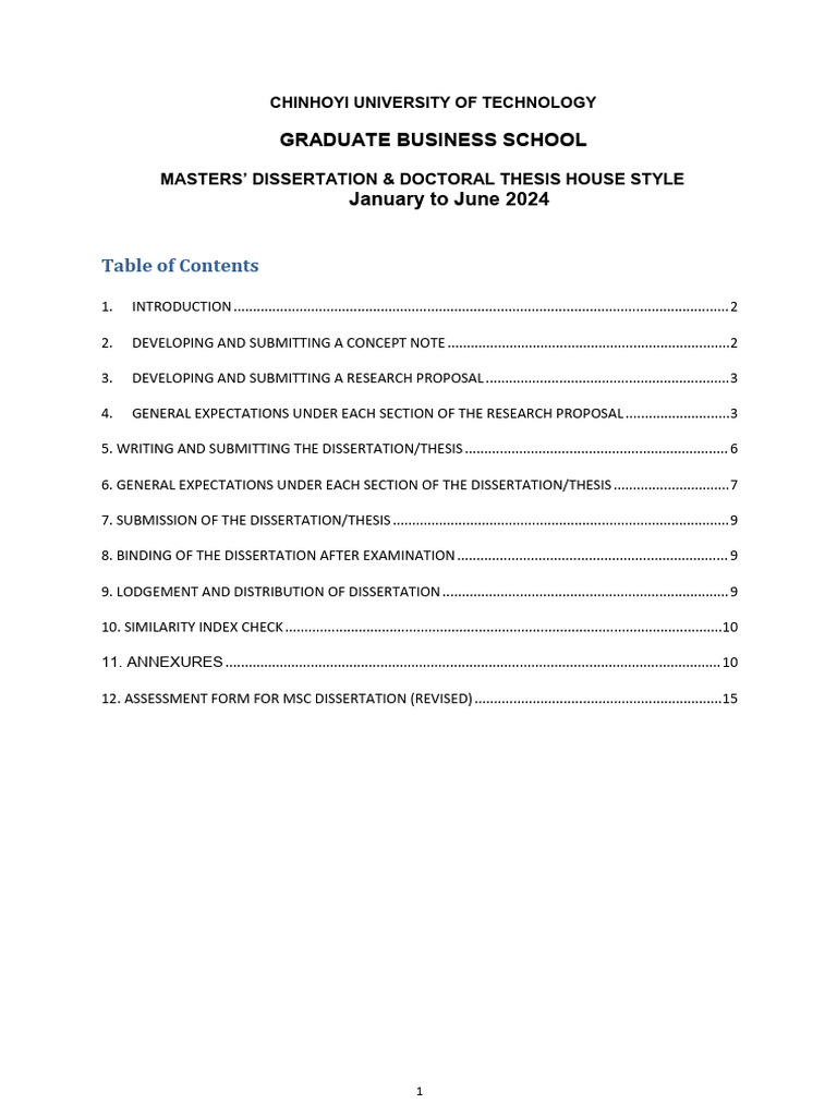 CUT GBS Dissertation & Thesis House Style 2024 | PDF | Thesis | Statistics