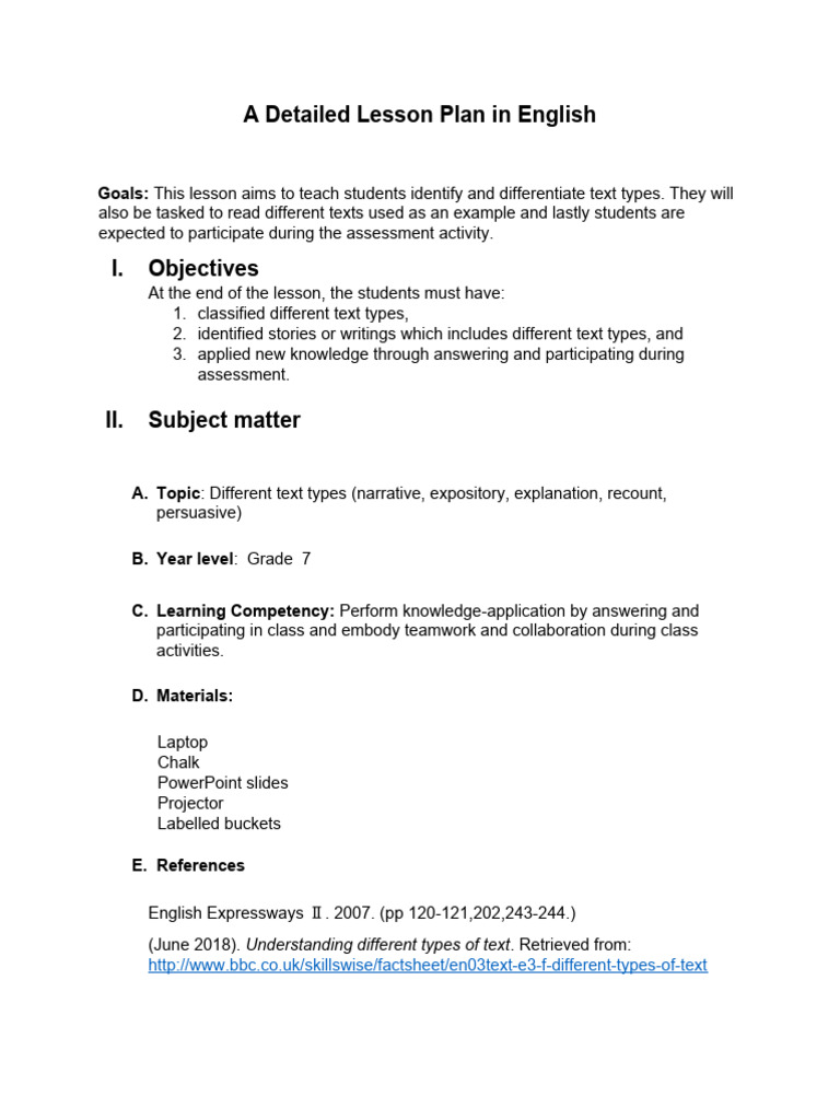 A Detailed Lesson Plan in English 7 | PDF | Narrative | Causality