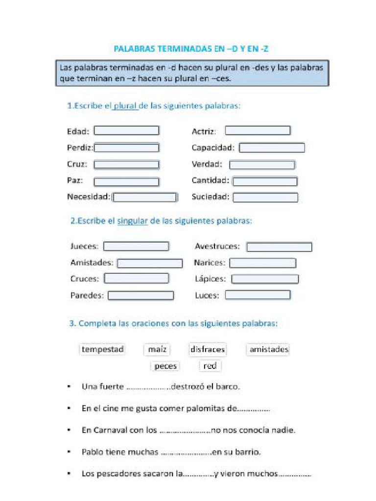 Palabras Terminadas en Z y D | PDF