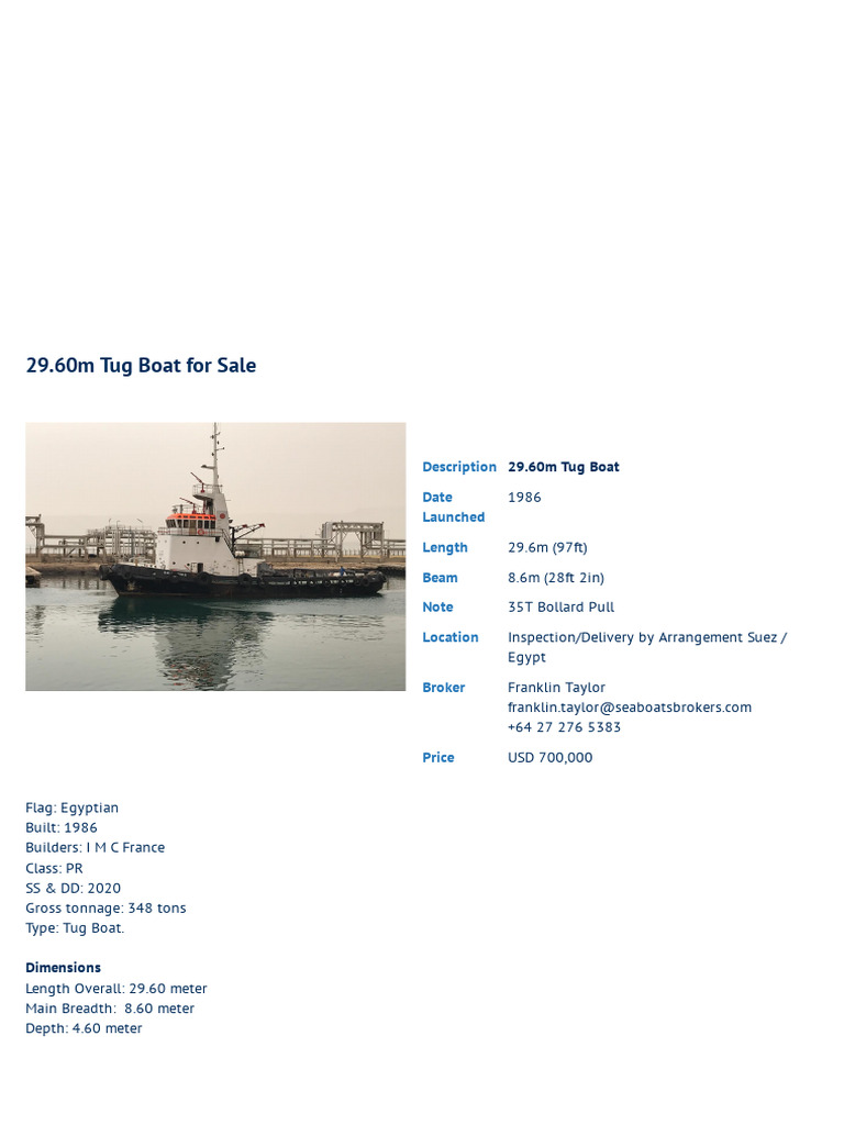 Tug Boat For Sale | PDF
