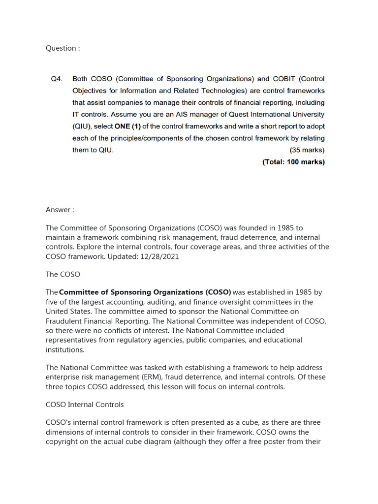 COSO Framework | PDF | Internal Control | Risk