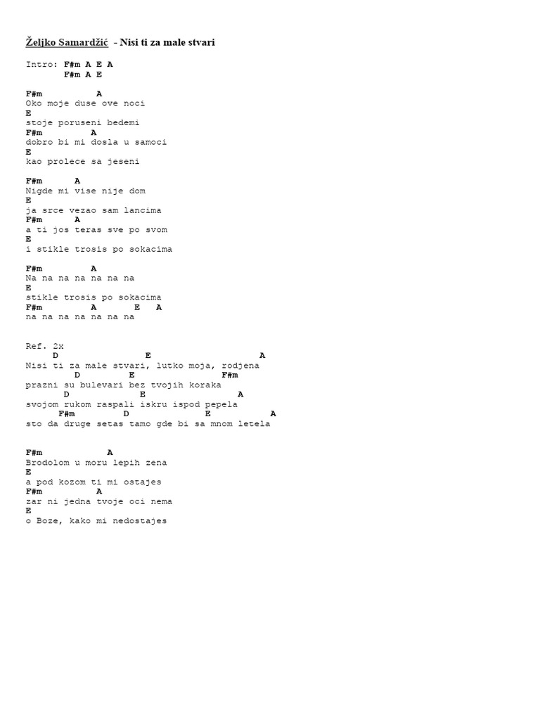 Željko Samardžić - Nisi Ti Za Male Stvari | PDF