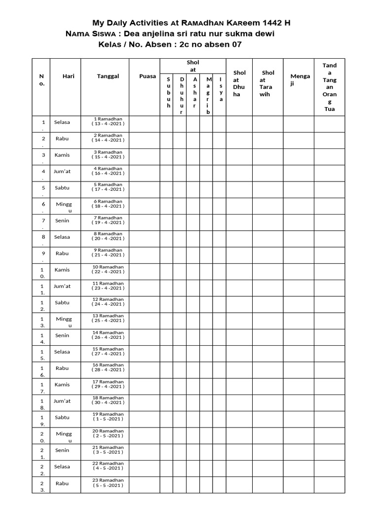 Tabel Ramadhan Kareem 1442 H-Dikonversi | PDF | Ramadan