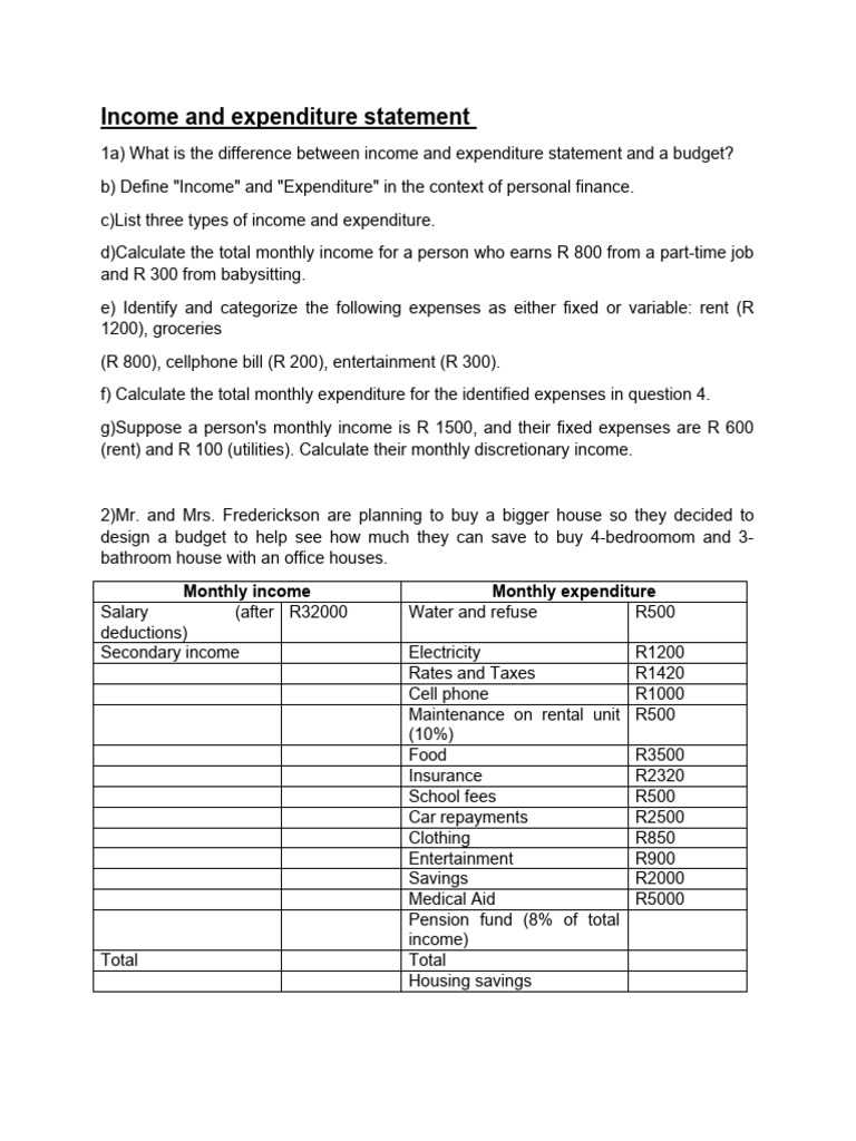 Income and expenditure statement | PDF | Expense | Income
