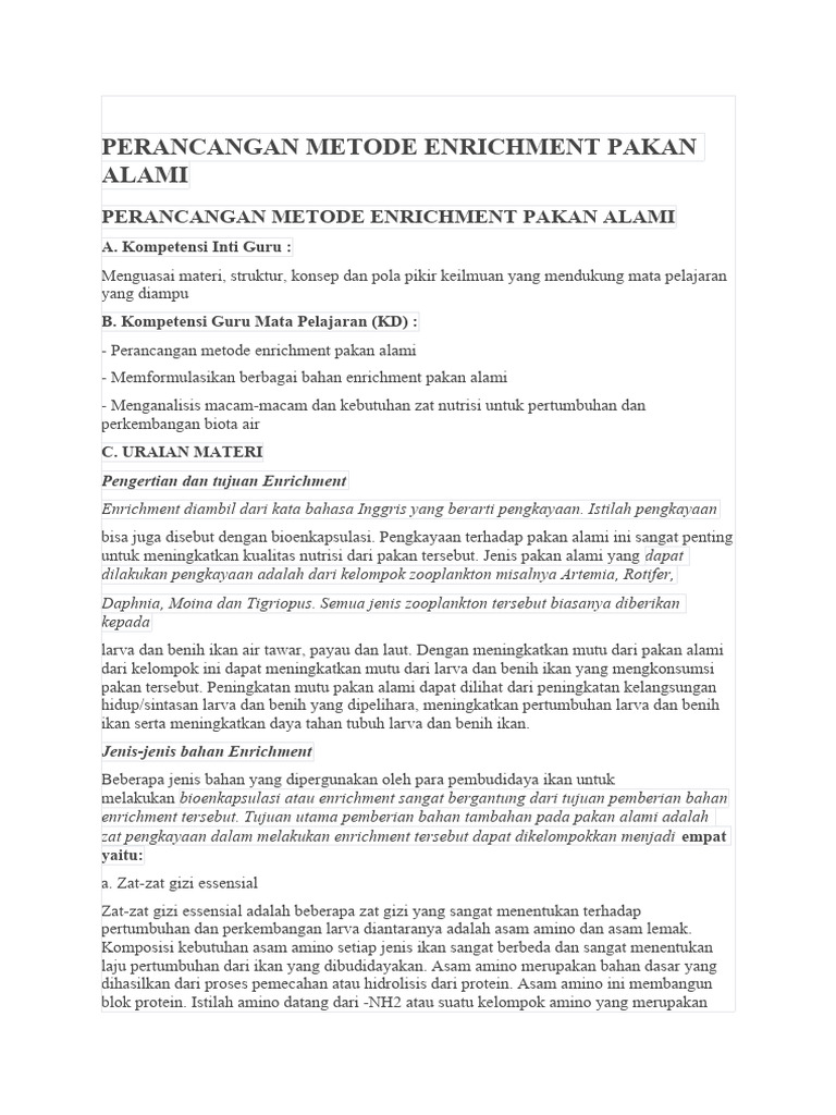 Perancangan Metode Enrichment Pakan Alami | PDF