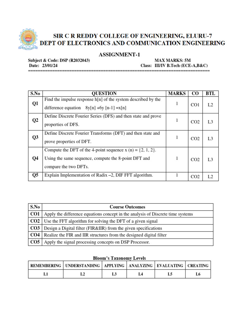 DSP Assignment-1 (2023-24) | PDF