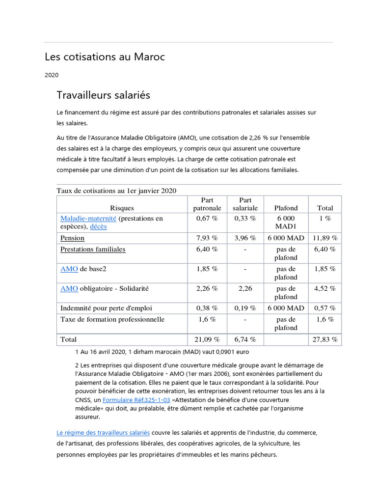 Les Cotisations Sociales Et Fiscales Au Maroc | PDF | Impôt sur le ...